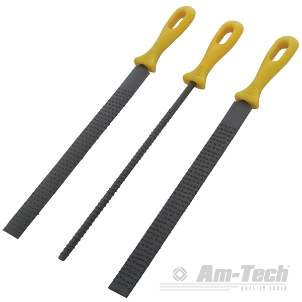AM-TECH 3 PC RASP GRIP FILE SET WOOD FILER FLAT ROUND HALF ROUND 8 ...